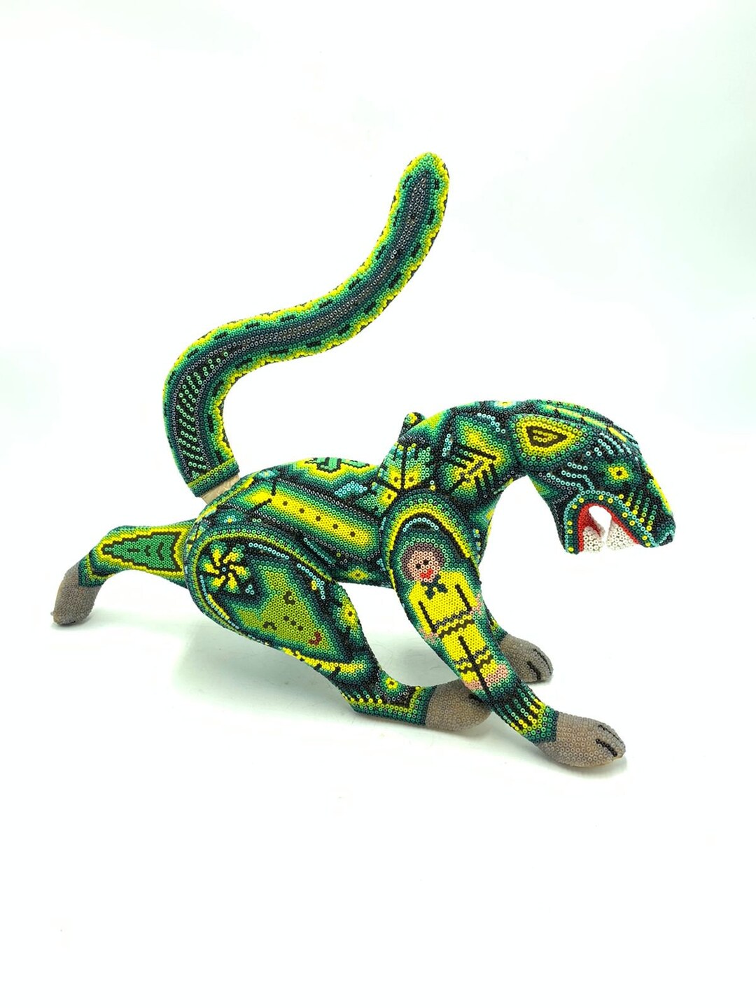 Mexican Folk Art Huichol Beaded Jaguar by Isandro Villa Lopez PP5760 - Etsy