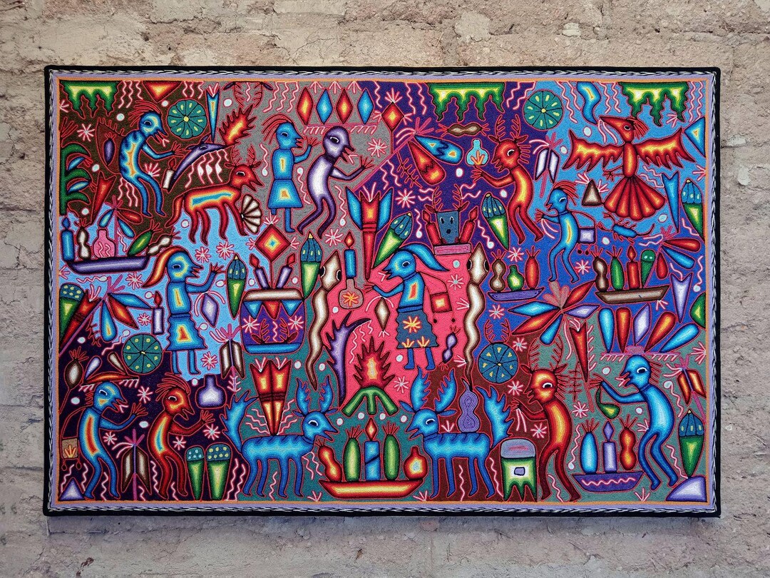 Mexican Folk Art Huichol Yarn Painting by Cooperativa Zitacua PP8340 - Etsy