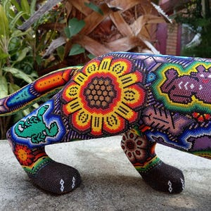 Mexican Folk Art Huichol Beaded Jaguar by Isandro Villa Lopez PP7358 - Etsy