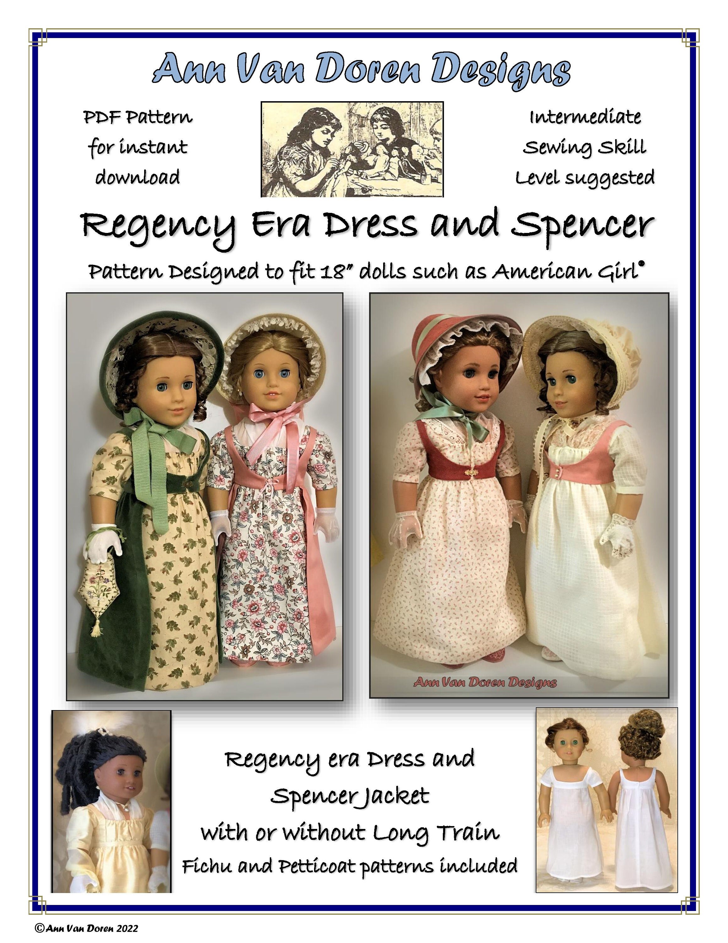 Regency Era Outfit PDF Pattern Designed to Fit 18 Dolls - Etsy Canada