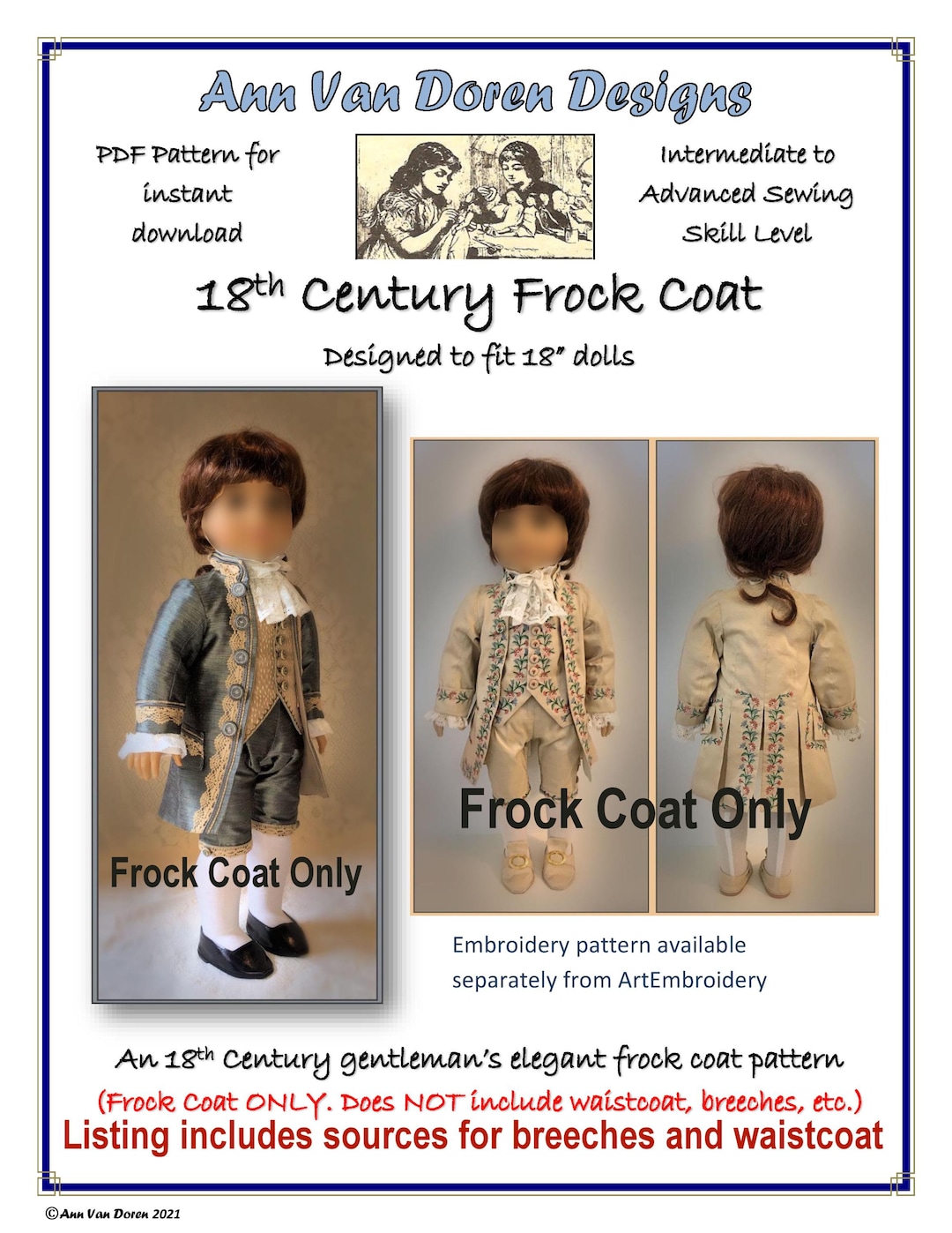 PDF Pattern for 18th Century Gentleman's Frock Coat Designed to Fit 18 ...