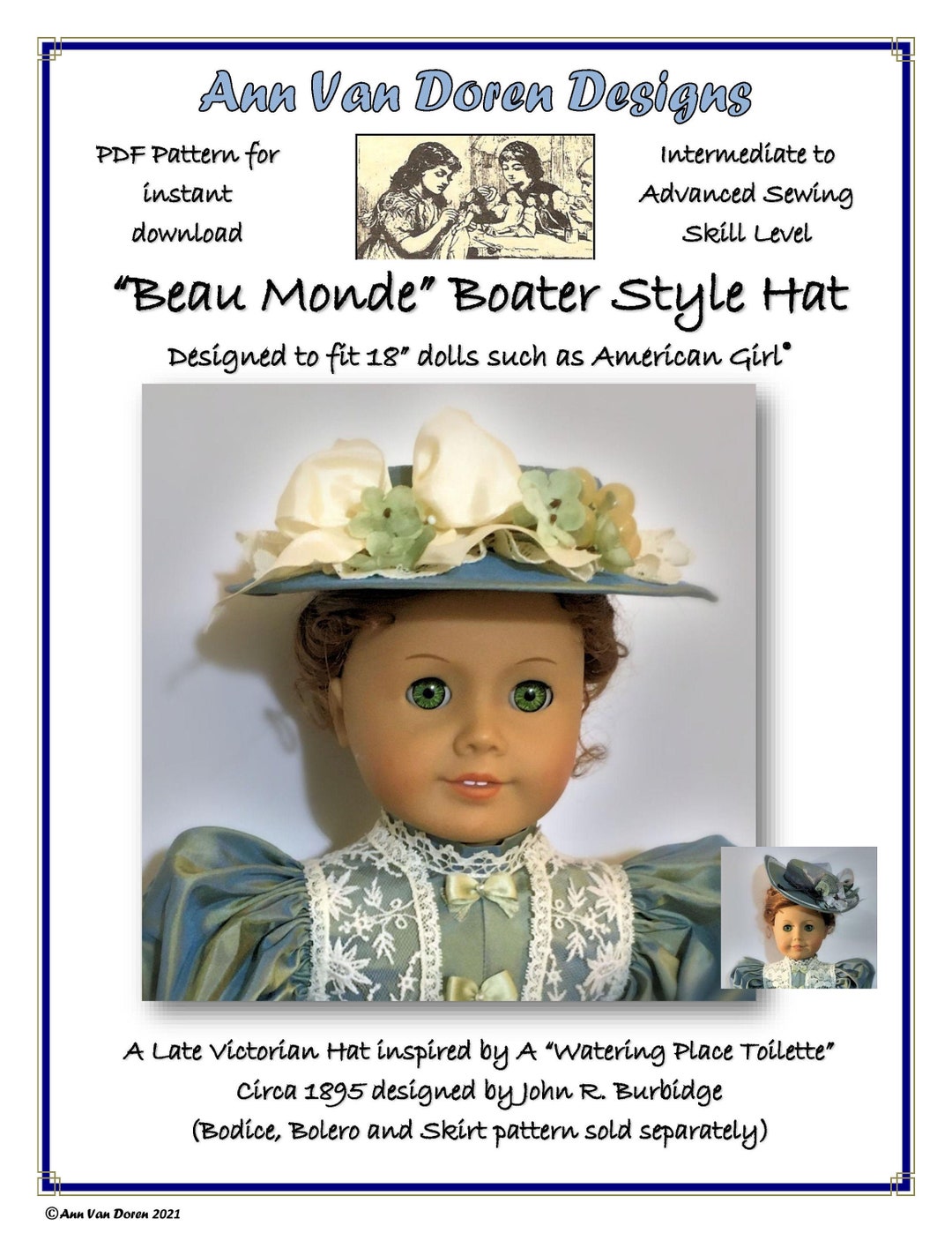 Boater Style Late Victorian Hat Pattern Designed to Fit 18 Dolls - Etsy ...