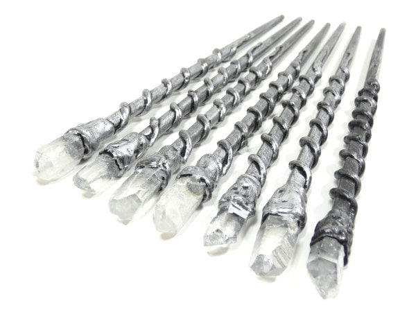 1 Raw Clear Crystal Magic Wand Black Silver Magic Wand Warlock - Etsy