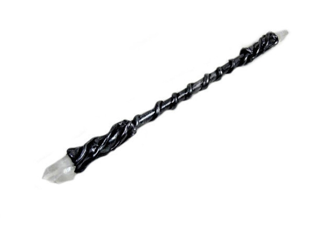 Clear Crystal Magic Wand 11.5 Inches Black Silver Magic Wand Warlock ...