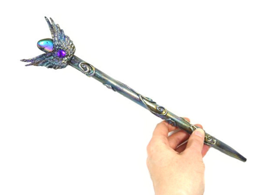 13.4 Inch Titanium Aura Crystal Angel Wand Black Gold Magic Wand Magic ...