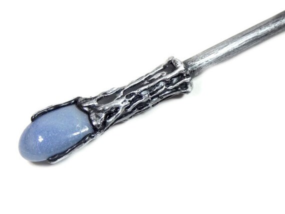Blue Quartz Magic Wand Black Silver Magic Wand Warlock Wand | Etsy