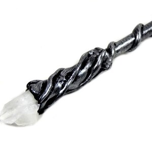 Clear Crystal Magic Wand 11.5 Inches Black Silver Magic Wand Warlock ...
