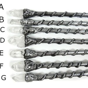 1 Raw Clear Crystal Magic Wand Black Silver Magic Wand Warlock Wand ...
