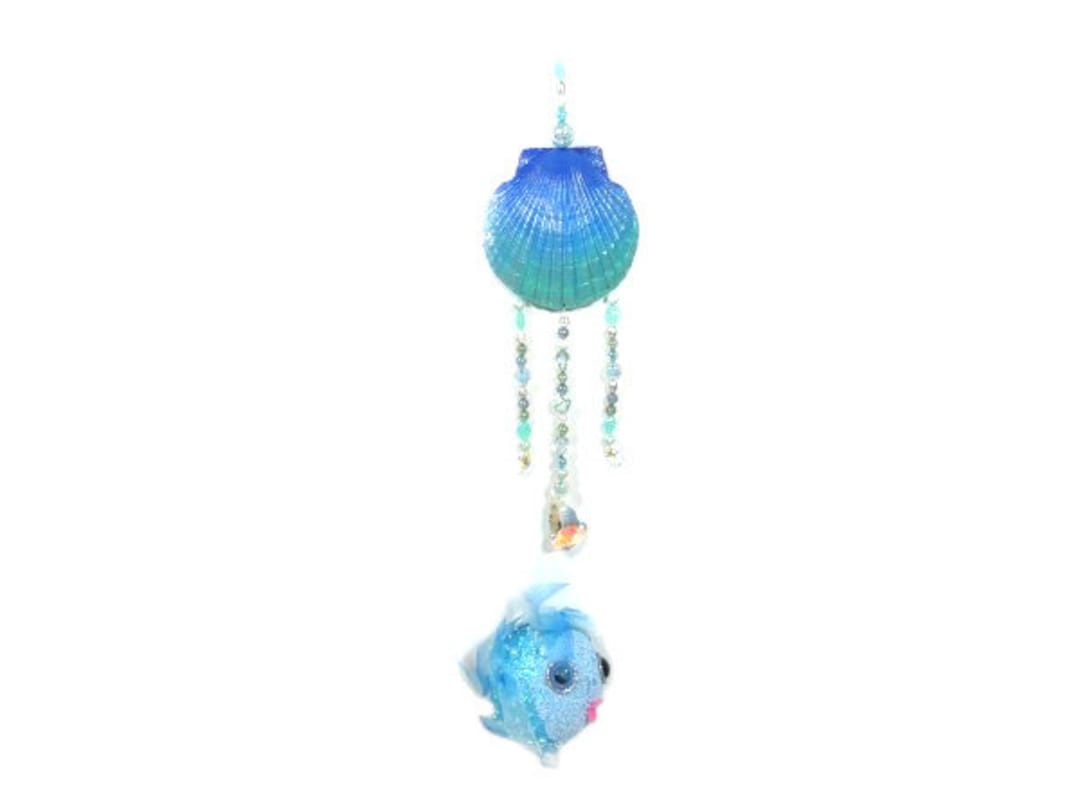 Blue Mermaid and Fish Wind Spinner Wind Chime Seashell Hanger Mermaid ...
