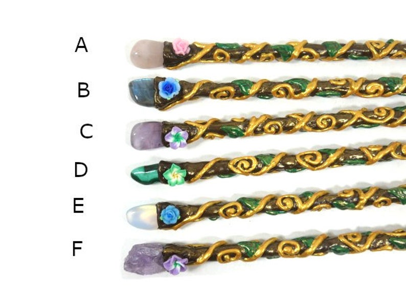 Crystal Flower Magic Wands 13.75 Inches Brown Magic Wand Warlock Wand ...