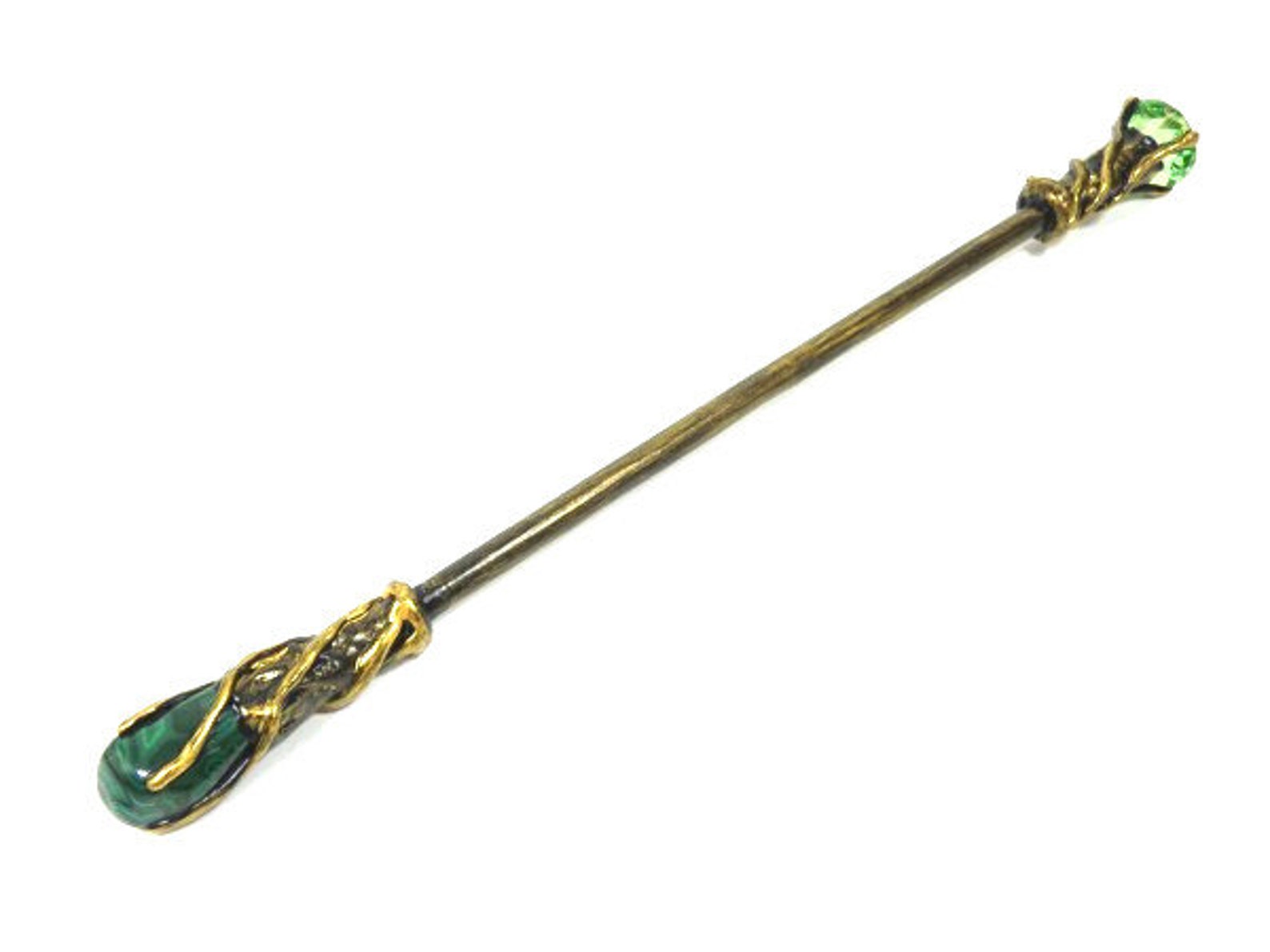 Malachite Magic Wand Black Gold Magic Wand Warlock Wand - Etsy