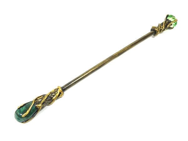 Malachite Magic Wand Black Gold Magic Wand Warlock Wand - Etsy