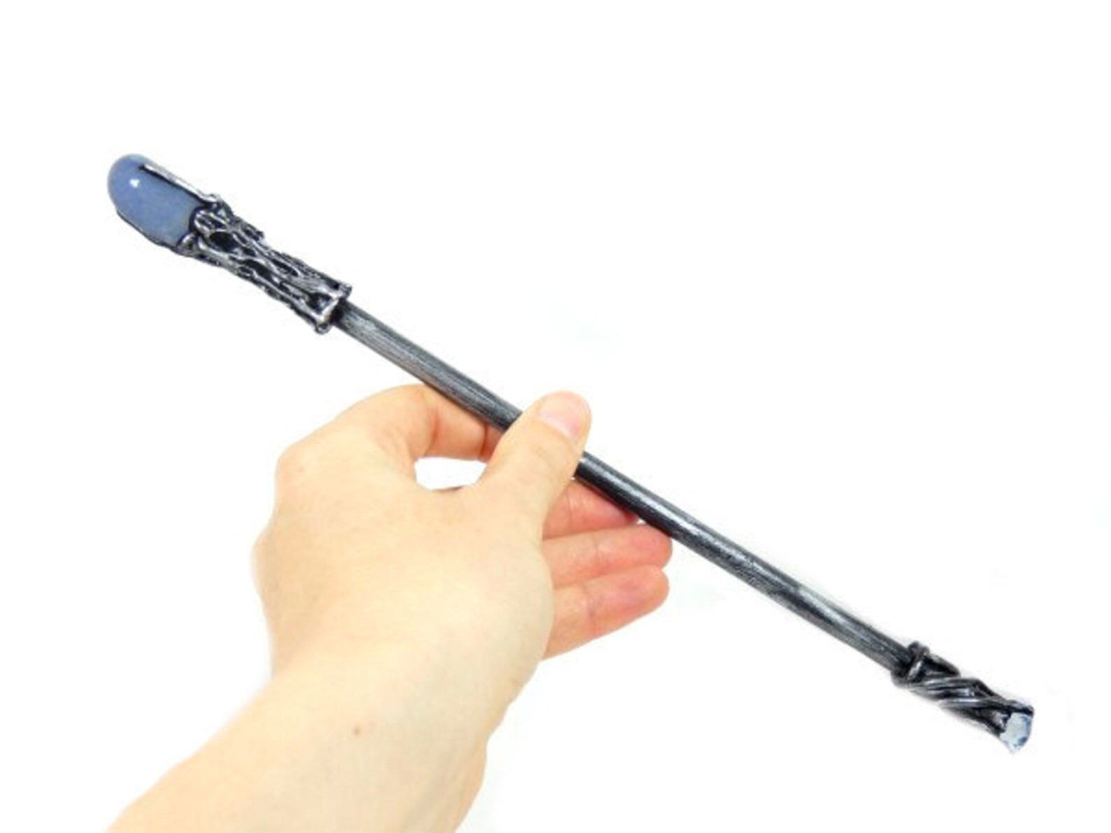 Blue Quartz Magic Wand Black Silver Magic Wand Warlock Wand | Etsy