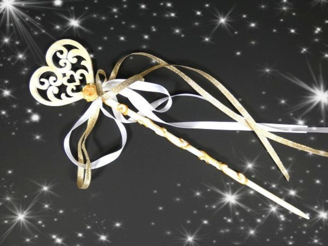 15.2 Inch Flower Girl Wand White Gold Love Wand Heart Wand Fairy ...