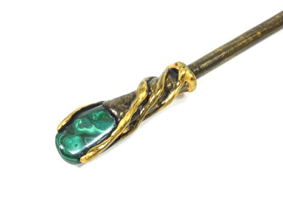 Malachite Magic Wand Black Gold Magic Wand Warlock Wand - Etsy