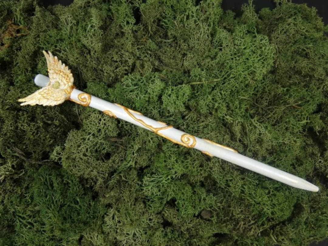Selenite Crystal Angel Wand White Gold Magic Wand 13 Inches Black ...