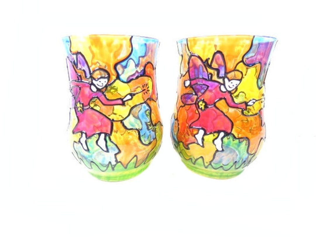 2 Stained Glass Fairy Candle Holders Hand Painted Candle Holders Fairy ...