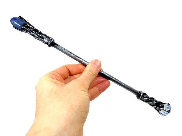 Blue Quartz Magic Wand Black Silver Magic Wand Warlock Wand | Etsy