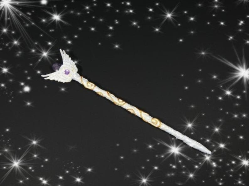 13 Inch Amethyst Crystal Angel Wand White Gold Magic Wand | Etsy