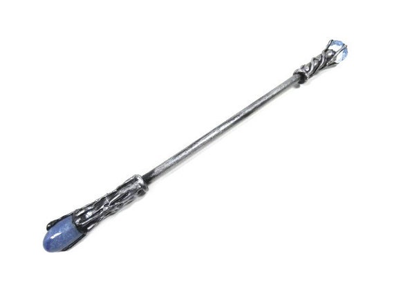 Blue Quartz Magic Wand Black Silver Magic Wand Warlock Wand | Etsy
