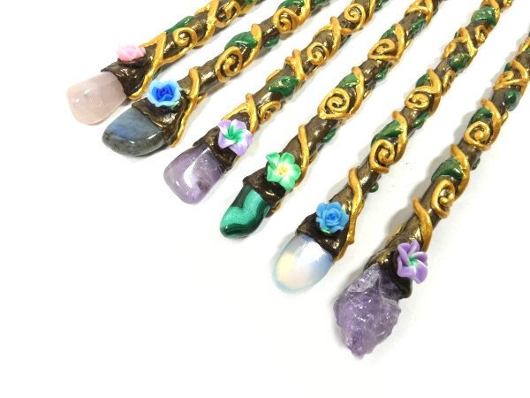 Crystal Flower Magic Wands 13.75 Inches Brown Magic Wand Warlock Wand ...