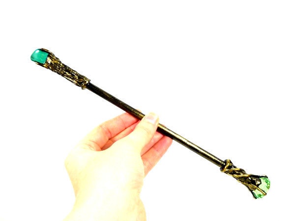 Malachite Magic Wand Black Gold Magic Wand Warlock Wand | Etsy