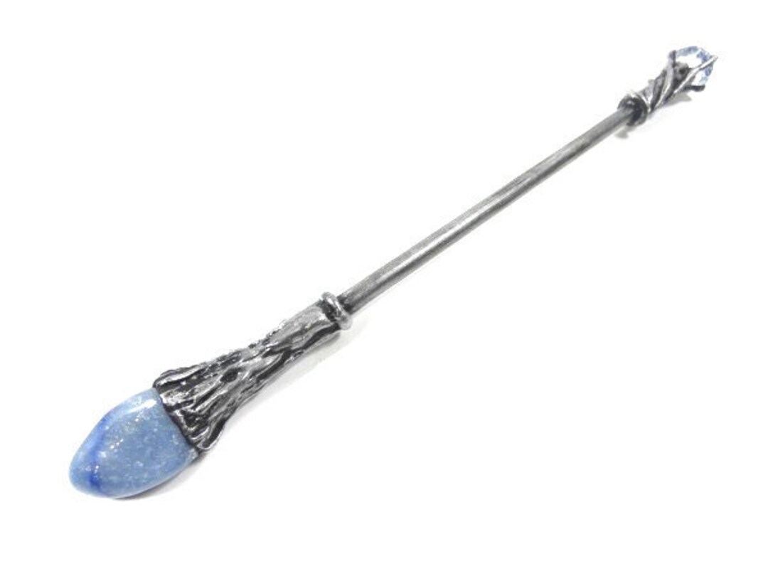 Blue Quartz Magic Wand Black Silver Magic Wand Warlock Wand Gemstone ...