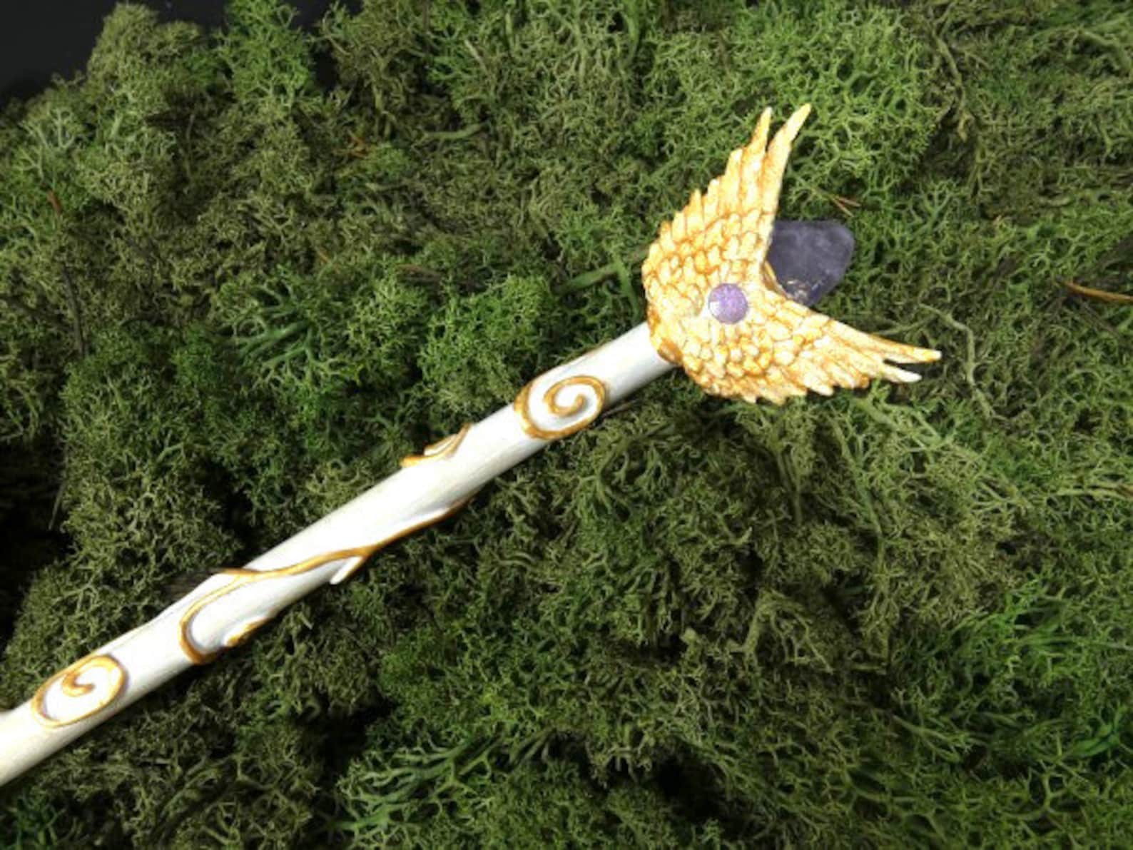 13 Inch Amethyst Crystal Angel Wand White Gold Magic Wand - Etsy