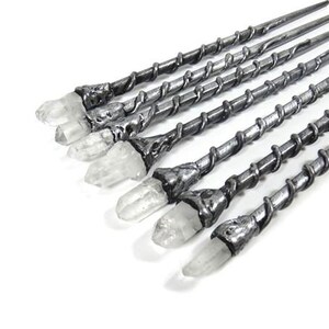 1 Raw Clear Crystal Magic Wand Black Silver Magic Wand Warlock Wand ...
