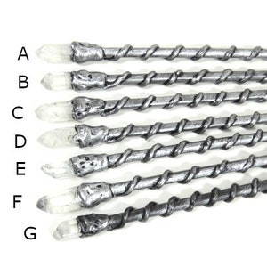 1 Raw Clear Crystal Magic Wand Black Silver Magic Wand Warlock Wand ...