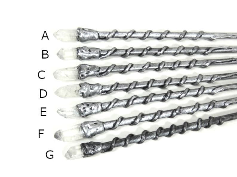 1 Raw Clear Crystal Magic Wand Black Silver Magic Wand Warlock - Etsy