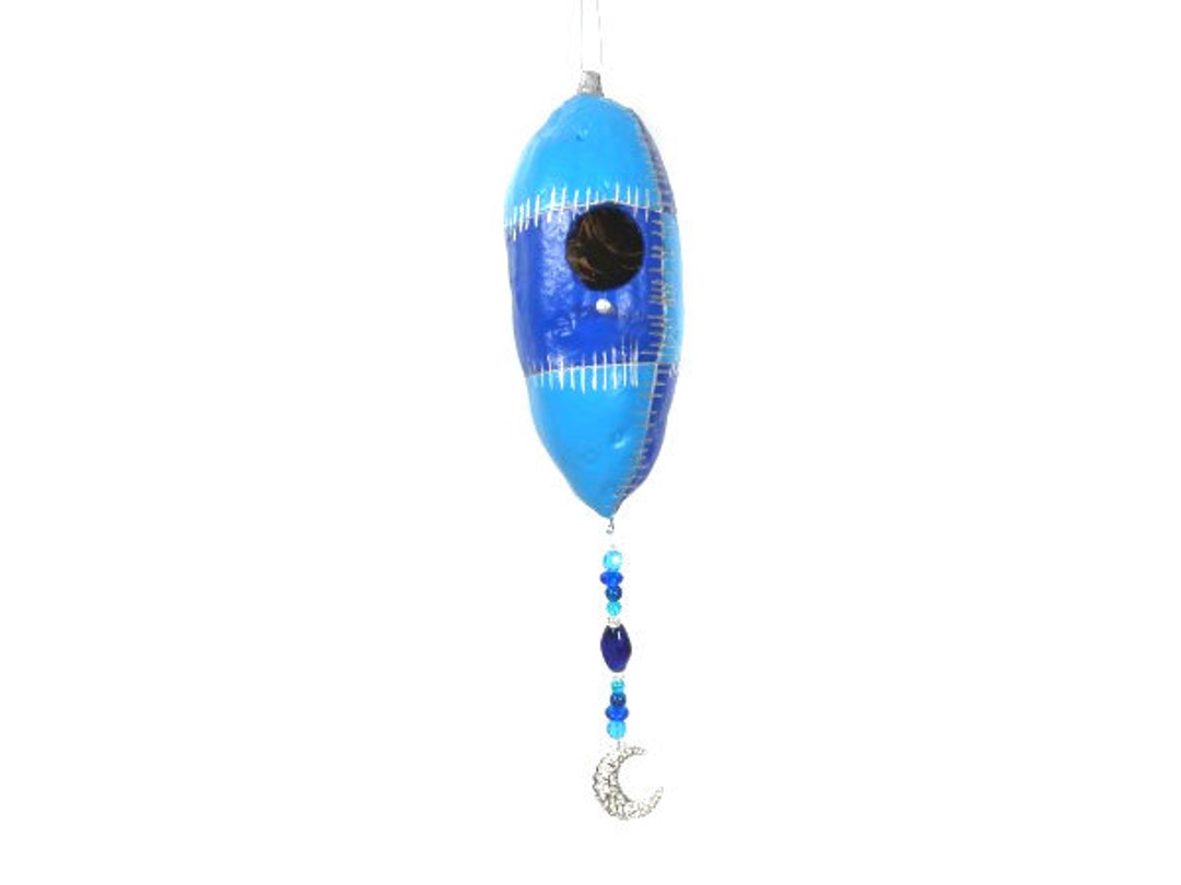 Moon Magic Fairy House Blue Silver Bird House Natural Birdhouse ...