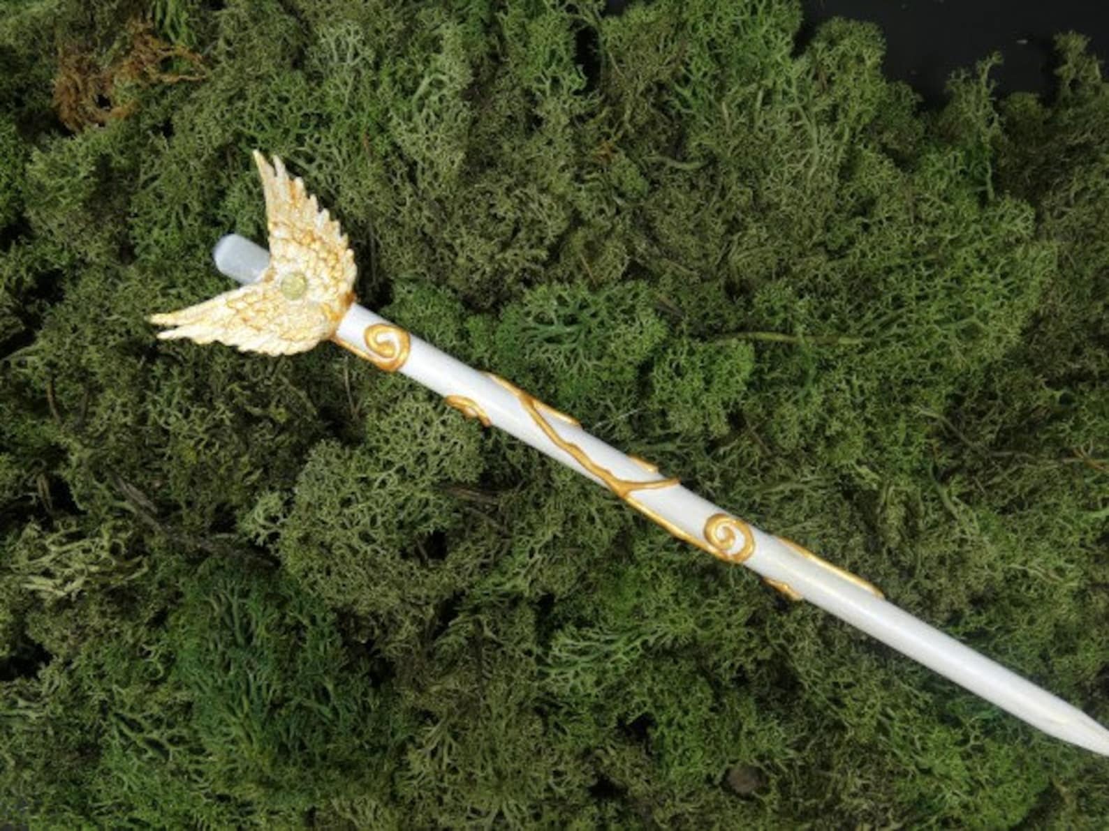 Selenite Crystal Angel Wand White Gold Magic Wand 13 Inches - Etsy
