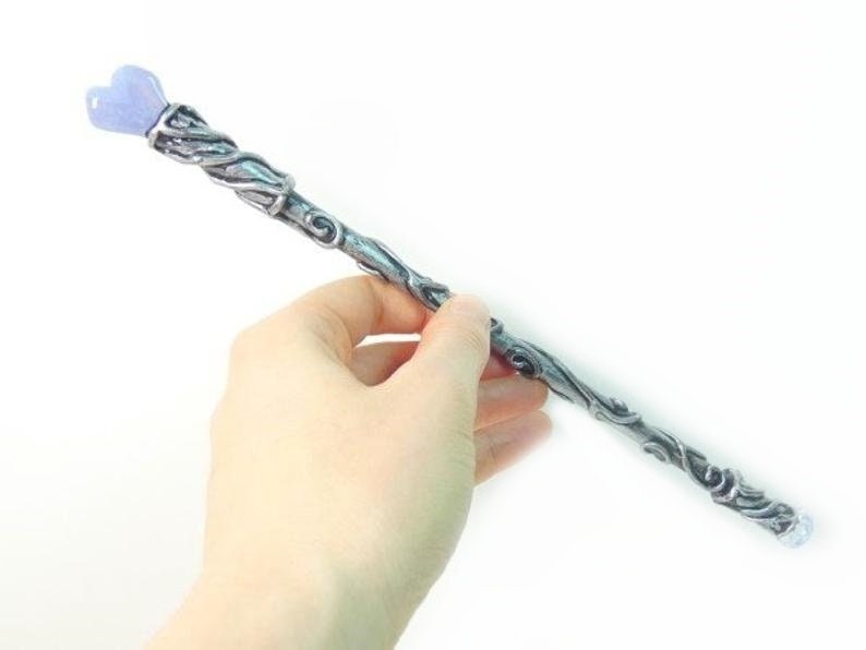 Chalcedony Magic Wand Black Silver Magic Wand Warlock Wand | Etsy