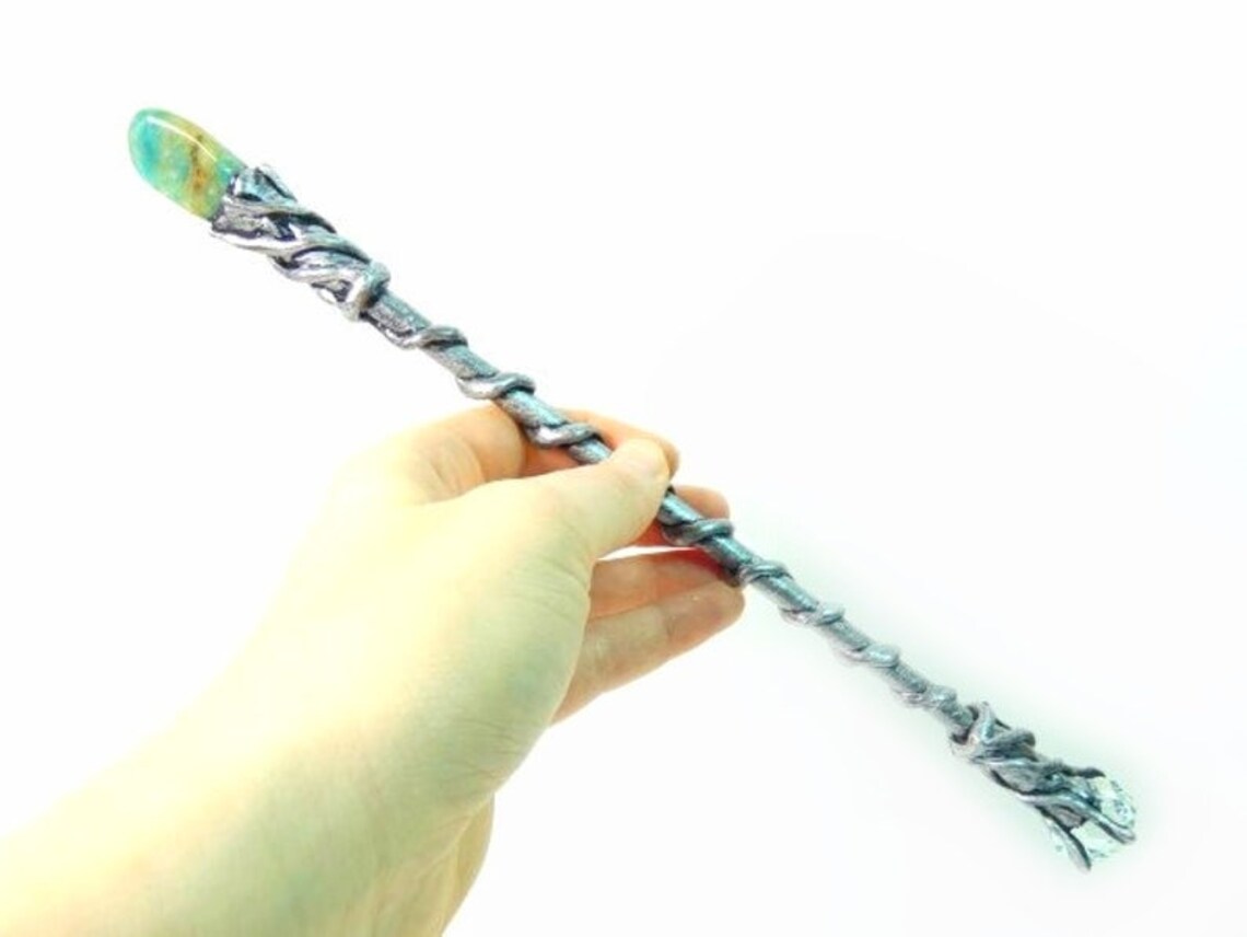 Amazonite Crystal Magic Wand 11.6 Inches Black Silver Magic - Etsy