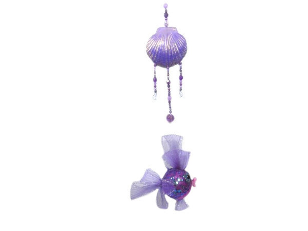 Purple Fish Mermaid Wind Spinner Wind Chime Seashell Hanger Mermaid ...