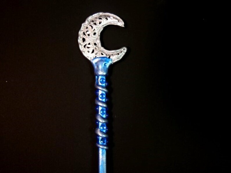 Moon Wand Dark Blue Silver Magic Wand 12.2 Inch Unique Magic | Etsy