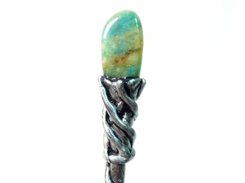 Amazonite Crystal Magic Wand 11.6 Inches Black Silver Magic - Etsy