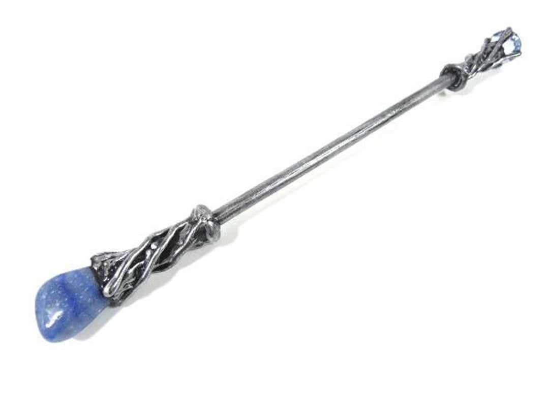 Blue Quartz Magic Wand Black Silver Magic Wand Warlock Wand Gemstone ...