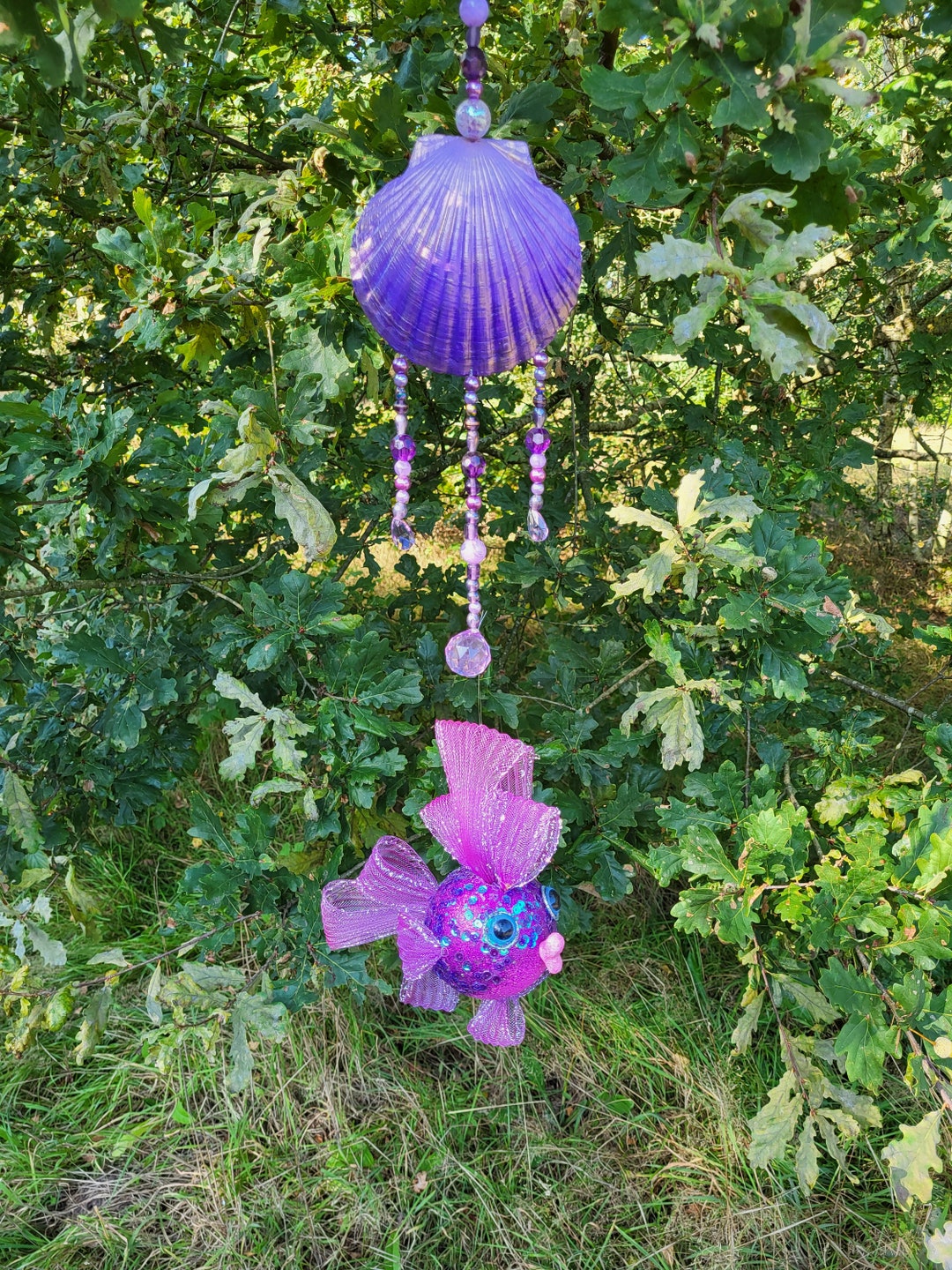 Purple Fish Mermaid Wind Spinner Wind Chime Seashell Hanger - Etsy
