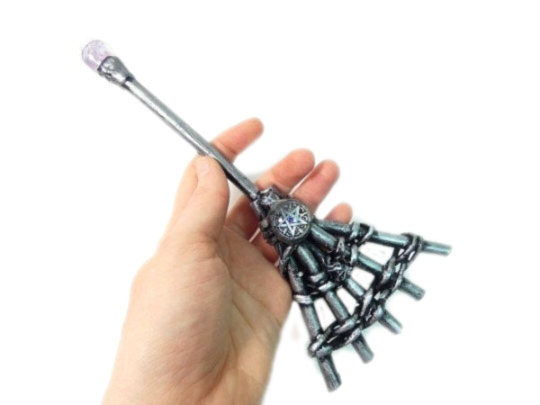 Small Besom Amethyst Crystal Broom Black Gold Altar Besom Broom Mini ...
