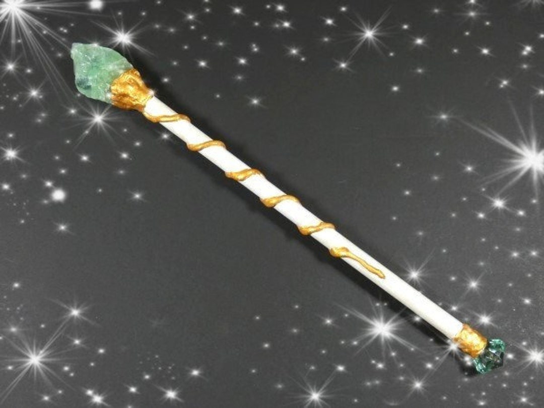 13.75 Inch Green Calcite Fairy Godmother Wand Gold White Magic Wand ...