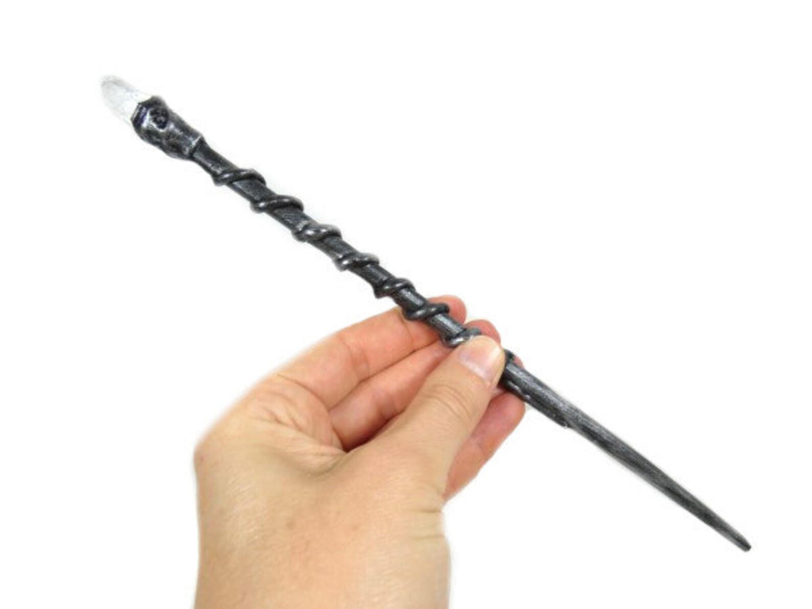 1 Raw Clear Crystal Magic Wand Black Silver Magic Wand Warlock - Etsy