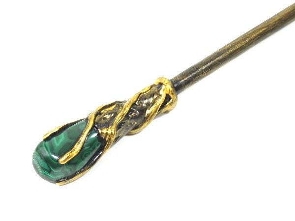 Malachite Magic Wand Black Gold Magic Wand Warlock Wand - Etsy