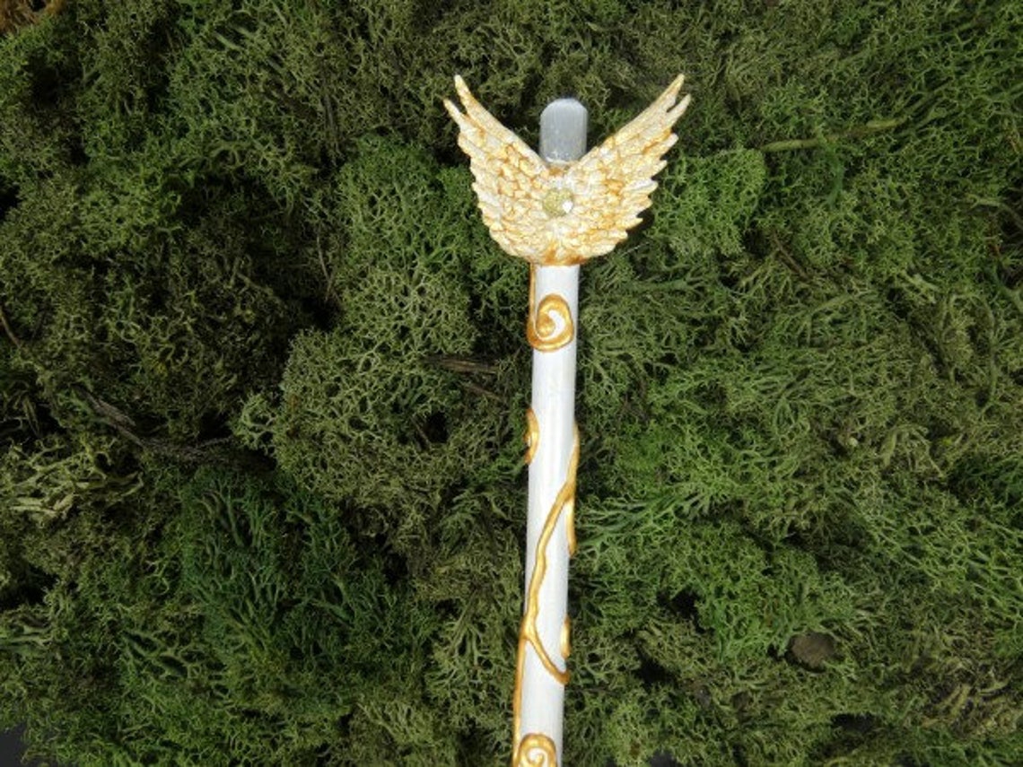 Selenite Crystal Angel Wand White Gold Magic Wand 13 Inches - Etsy