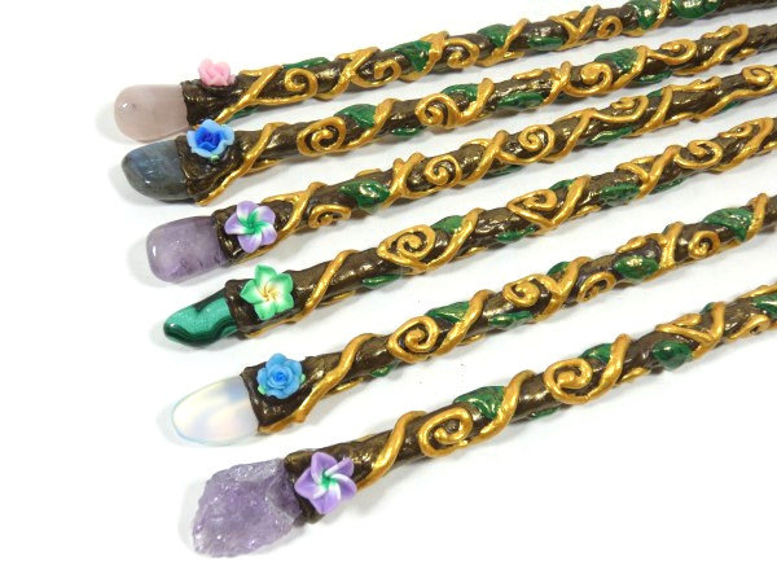 Crystal Flower Magic Wands 13.75 Inches Brown Magic Wand Warlock Wand ...