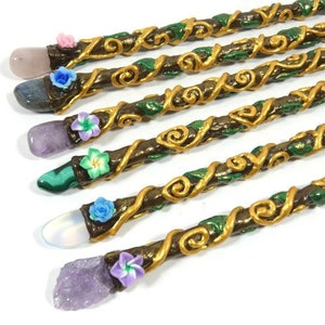 Crystal Flower Magic Wands 13.75 Inches Brown Magic Wand Warlock Wand ...