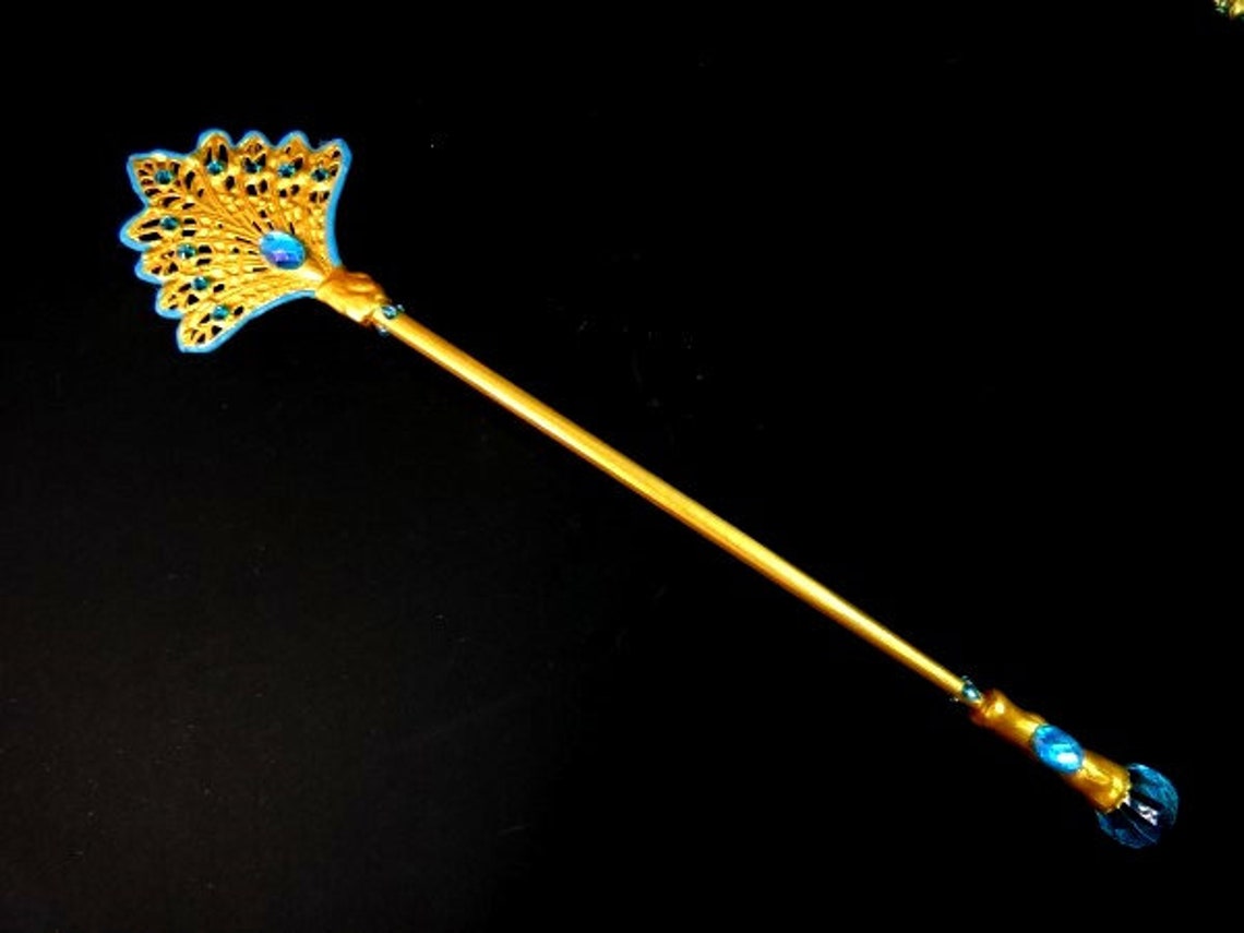 Turquoise and Gold Magic Wand 13.5 Inch Unique Magic Wand Warlock Wand ...