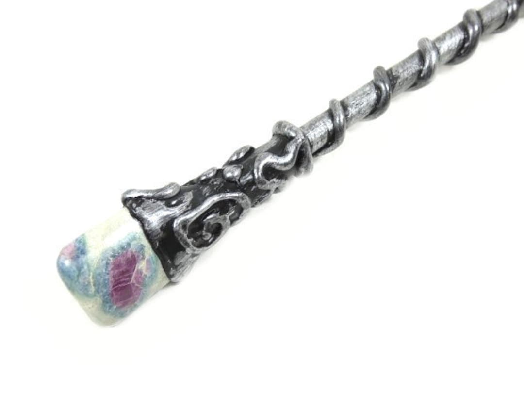 Ruby in Fuchsite Crystal Magic Wand 11.5 Inches Black Silver Magic Wand ...