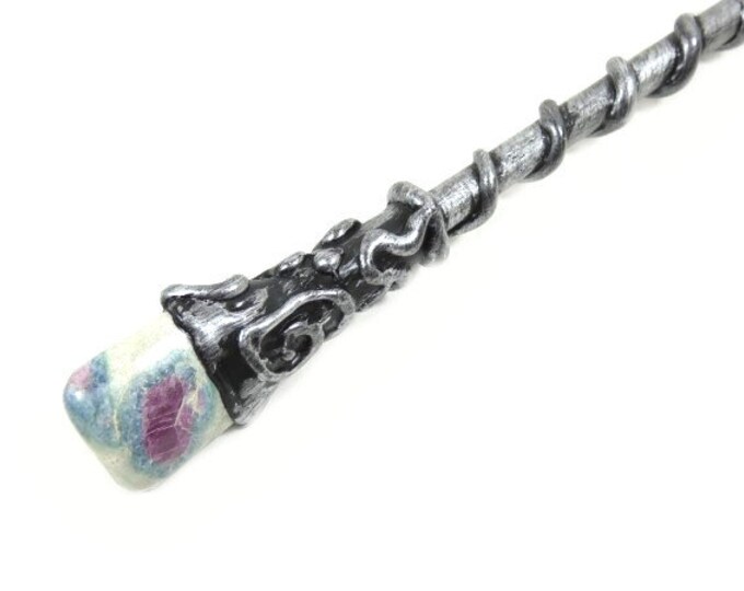 Ruby in Fuchsite Crystal Magic Wand 11.5 Inches Black Silver Magic Wand ...
